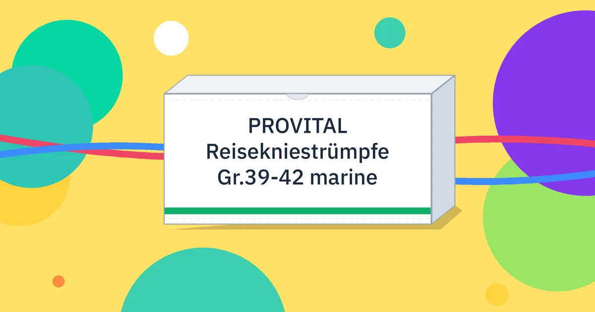 Symbolbild: Packung mit der Aufschrift PROVITAL Reisekniestrümpfe Gr.39-42 marine (PZN 07121681) – Verfügbarkeit und Bezug in Apotheken in Frankfurt am Main