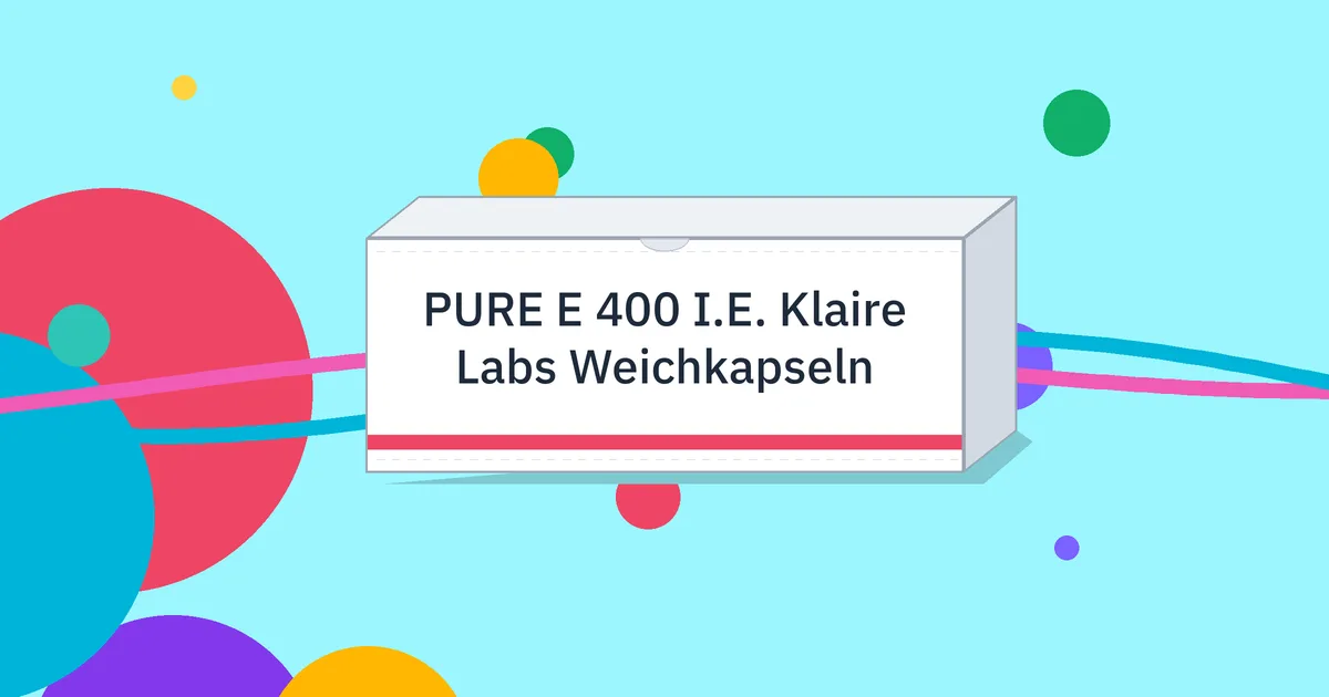 Symbolbild: Packung mit der Aufschrift PURE E 400 I.E. Klaire Labs Weichkapseln (PZN 17283887) – Verfügbarkeit und Bezug in Apotheken in Frankfurt am Main