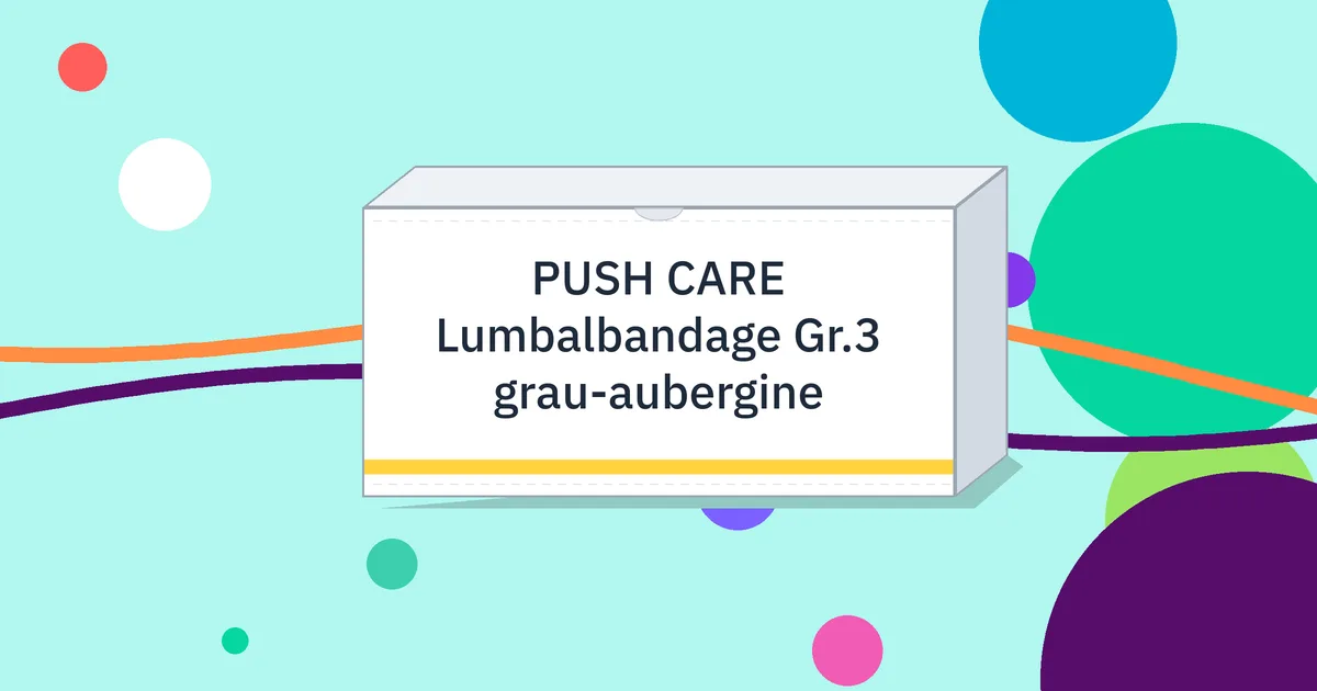 Symbolbild: Packung mit der Aufschrift PUSH CARE Lumbalbandage Gr.3 grau-aubergine (PZN 04858978) – Verfügbarkeit und Bezug in Apotheken in Frankfurt am Main