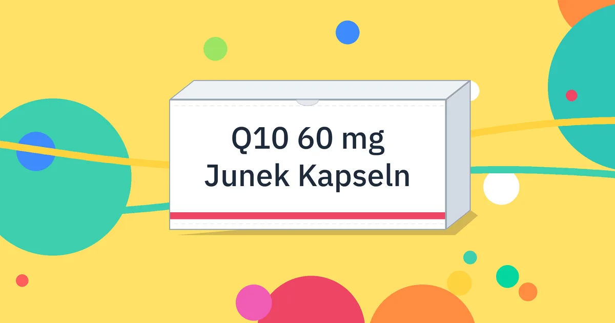 Symbolbild: Packung mit der Aufschrift Q10 60 mg Junek Kapseln (PZN 09720434) – Verfügbarkeit und Bezug in Apotheken in Frankfurt am Main