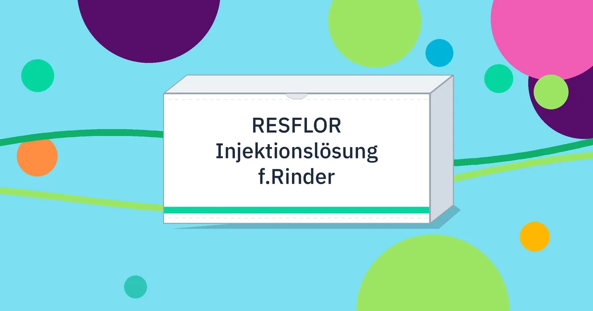 Symbolbild: Packung mit der Aufschrift RESFLOR Injektionslösung f.Rinder (PZN 06303173) – Verfügbarkeit und Bezug in Apotheken in Frankfurt am Main
