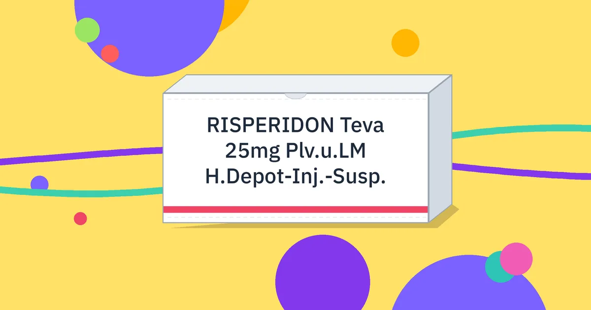 Symbolbild: Packung mit der Aufschrift RISPERIDON Teva 25mg Plv.u.LM H.Depot-Inj.-Susp. (PZN 19229544) – Verfügbarkeit und Bezug in Apotheken in Frankfurt am Main