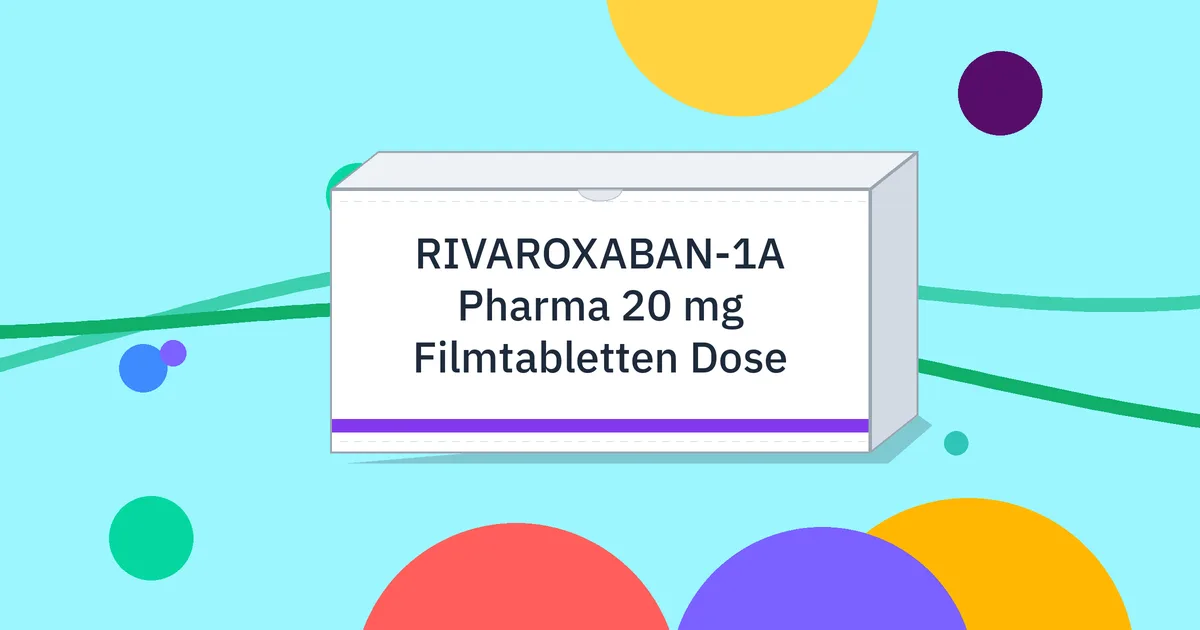 Symbolbild: Packung mit der Aufschrift RIVAROXABAN-1A Pharma 20 mg Filmtabletten Dose (PZN 18712793) – Verfügbarkeit und Bezug in Apotheken in Frankfurt am Main