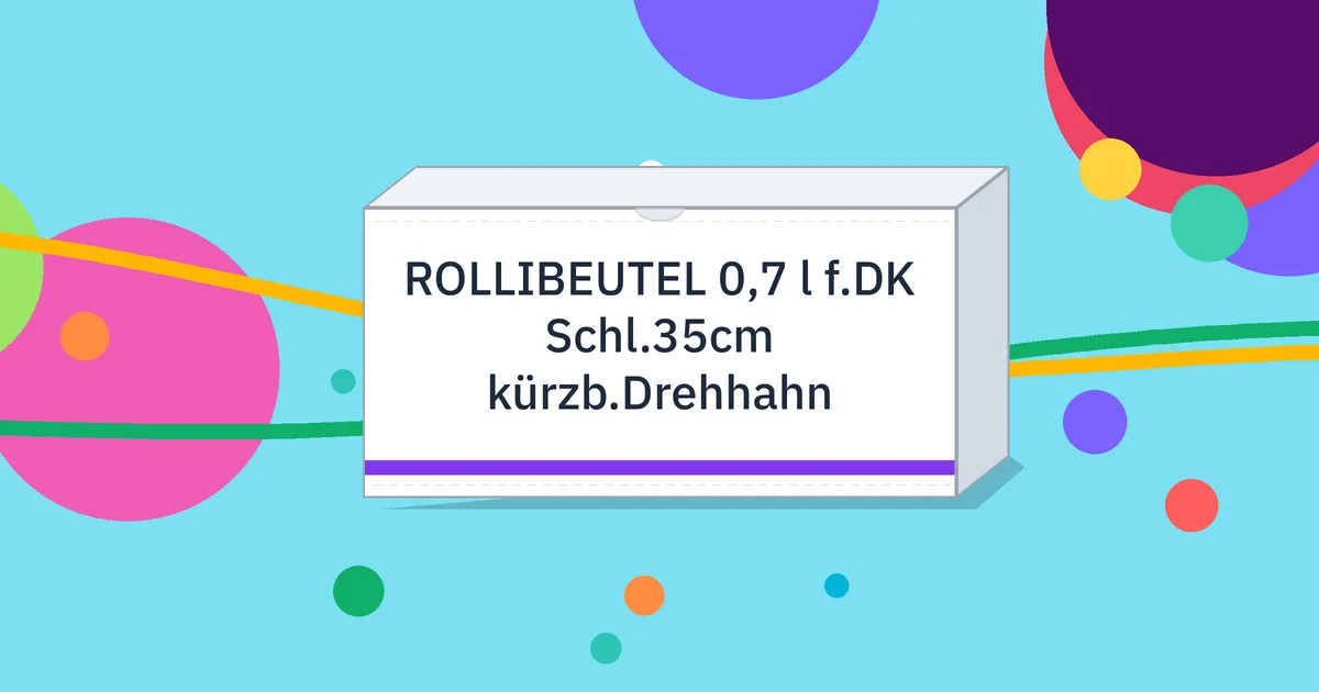 Symbolbild: Packung mit der Aufschrift ROLLIBEUTEL 0,7 l f.DK Schl.35cm kürzb.Drehhahn (PZN 06095579) – Verfügbarkeit und Bezug in Apotheken in Frankfurt am Main
