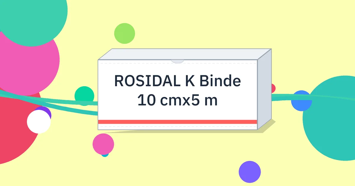 Symbolbild: Packung mit der Aufschrift ROSIDAL K Binde 10 cmx5 m (PZN 16794574) – Verfügbarkeit und Bezug in Apotheken in Frankfurt am Main