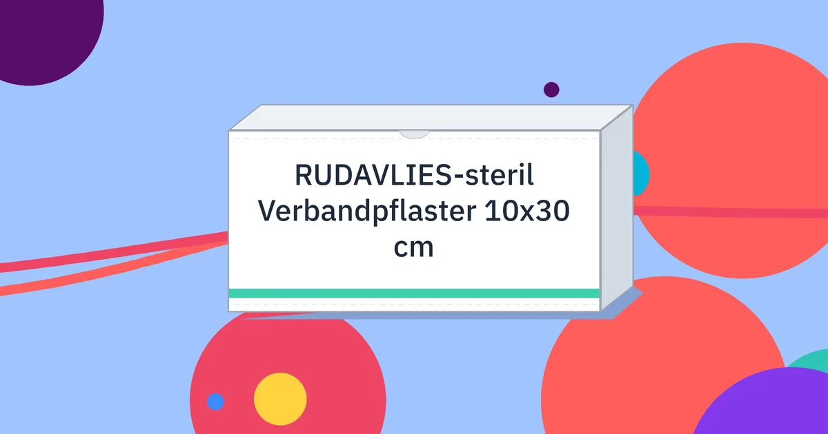 Symbolbild: Packung mit der Aufschrift RUDAVLIES-steril Verbandpflaster 10x30 cm (PZN 13707155) – Verfügbarkeit und Bezug in Apotheken in Frankfurt am Main
