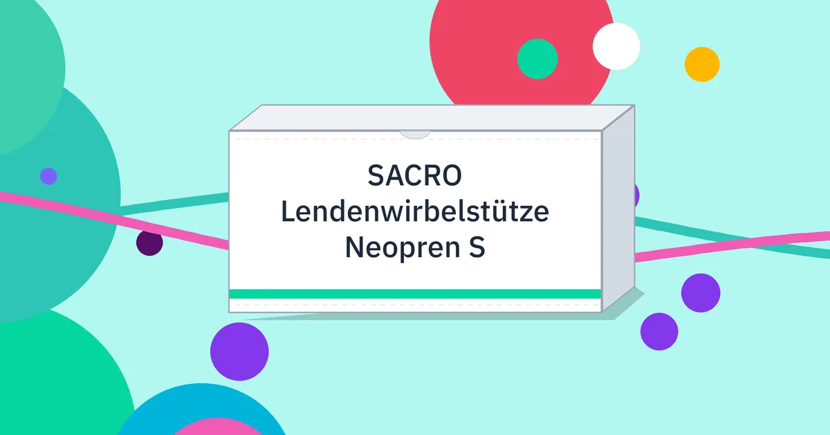 Symbolbild: Packung mit der Aufschrift SACRO Lendenwirbelstütze Neopren S (PZN 19071273) – Verfügbarkeit und Bezug in Apotheken in Frankfurt am Main