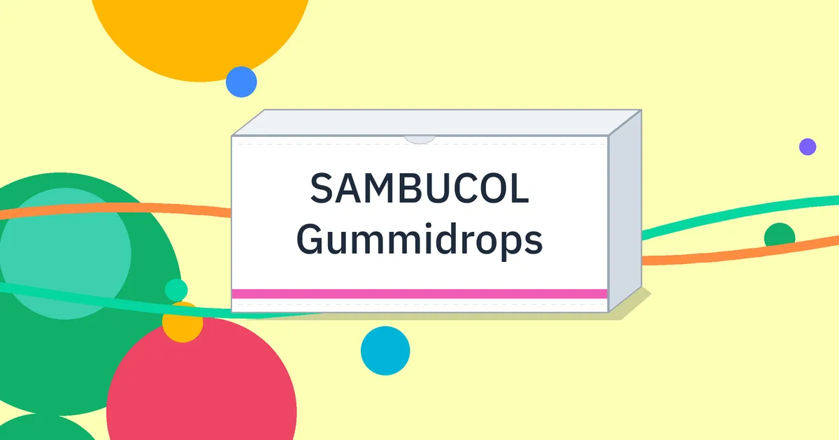 Symbolbild: Packung mit der Aufschrift SAMBUCOL Gummidrops (PZN 13247104) – Verfügbarkeit und Bezug in Apotheken in Frankfurt am Main