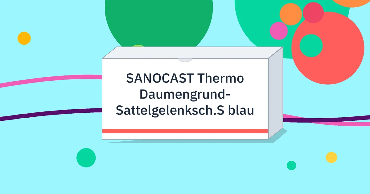 Symbolbild: Packung mit der Aufschrift SANOCAST Thermo Daumengrund-Sattelgelenksch.S blau (PZN 15259873) – Verfügbarkeit und Bezug in Apotheken in Frankfurt am Main