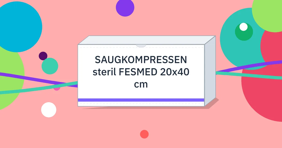 Symbolbild: Packung mit der Aufschrift SAUGKOMPRESSEN steril FESMED 20x40 cm (PZN 19537889) – Verfügbarkeit und Bezug in Apotheken in Frankfurt am Main