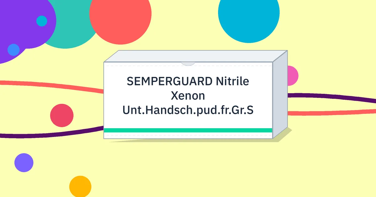 Symbolbild: Packung mit der Aufschrift SEMPERGUARD Nitrile Xenon Unt.Handsch.pud.fr.Gr.S (PZN 10914882) – Verfügbarkeit und Bezug in Apotheken in Frankfurt am Main