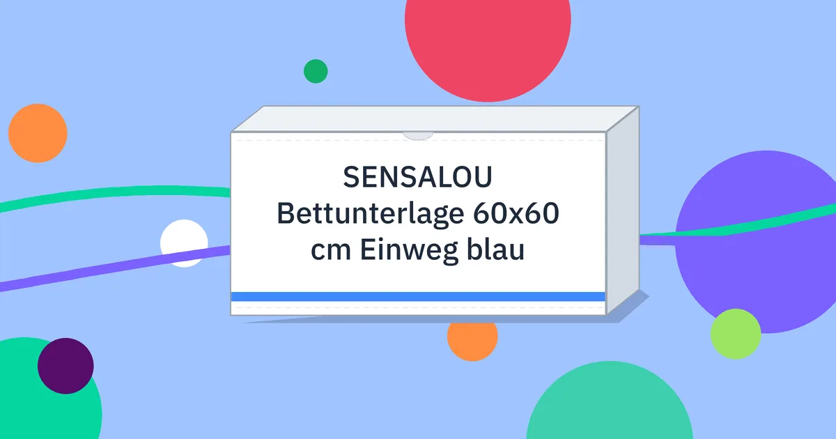Symbolbild: Packung mit der Aufschrift SENSALOU Bettunterlage 60x60 cm Einweg blau (PZN 19268372) – Verfügbarkeit und Bezug in Apotheken in Frankfurt am Main