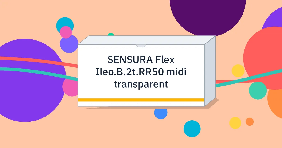 Symbolbild: Packung mit der Aufschrift SENSURA Flex Ileo.B.2t.RR50 midi transparent (PZN 03112610) – Verfügbarkeit und Bezug in Apotheken in Frankfurt am Main