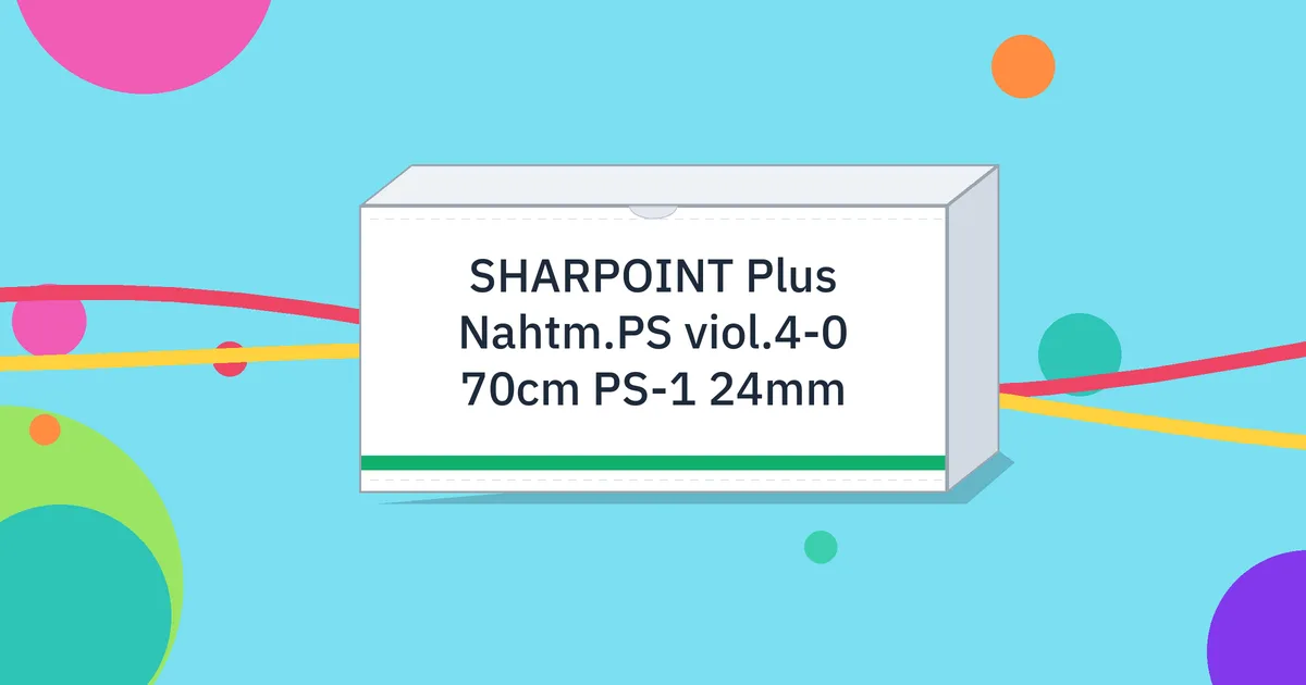 Symbolbild: Packung mit der Aufschrift SHARPOINT Plus Nahtm.PS viol.4-0 70cm PS-1 24mm (PZN 17995151) – Verfügbarkeit und Bezug in Apotheken in Frankfurt am Main