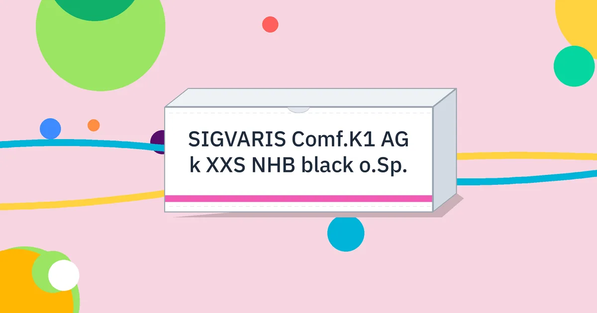 Symbolbild: Packung mit der Aufschrift SIGVARIS Comf.K1 AG k XXS NHB black o.Sp. (PZN 17099468) – Verfügbarkeit und Bezug in Apotheken in Frankfurt am Main