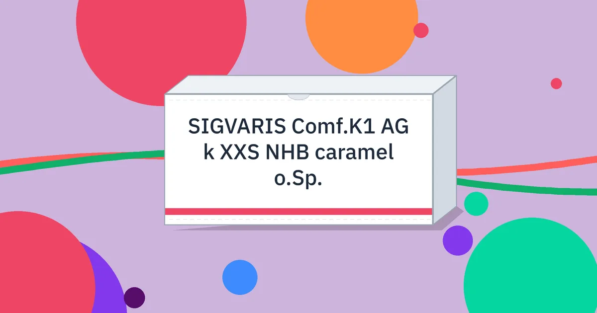 Symbolbild: Packung mit der Aufschrift SIGVARIS Comf.K1 AG k XXS NHB caramel o.Sp. (PZN 17096820) – Verfügbarkeit und Bezug in Apotheken in Frankfurt am Main