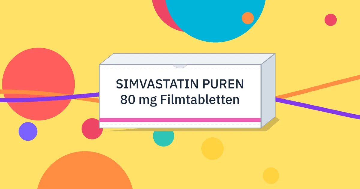Symbolbild: Packung mit der Aufschrift SIMVASTATIN PUREN 80 mg Filmtabletten (PZN 16958610) – Verfügbarkeit und Bezug in Apotheken in Frankfurt am Main