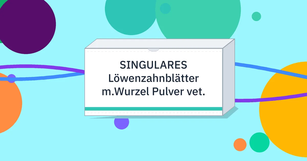 Symbolbild: Packung mit der Aufschrift SINGULARES Löwenzahnblätter m.Wurzel Pulver vet. (PZN 15225992) – Verfügbarkeit und Bezug in Apotheken in Frankfurt am Main