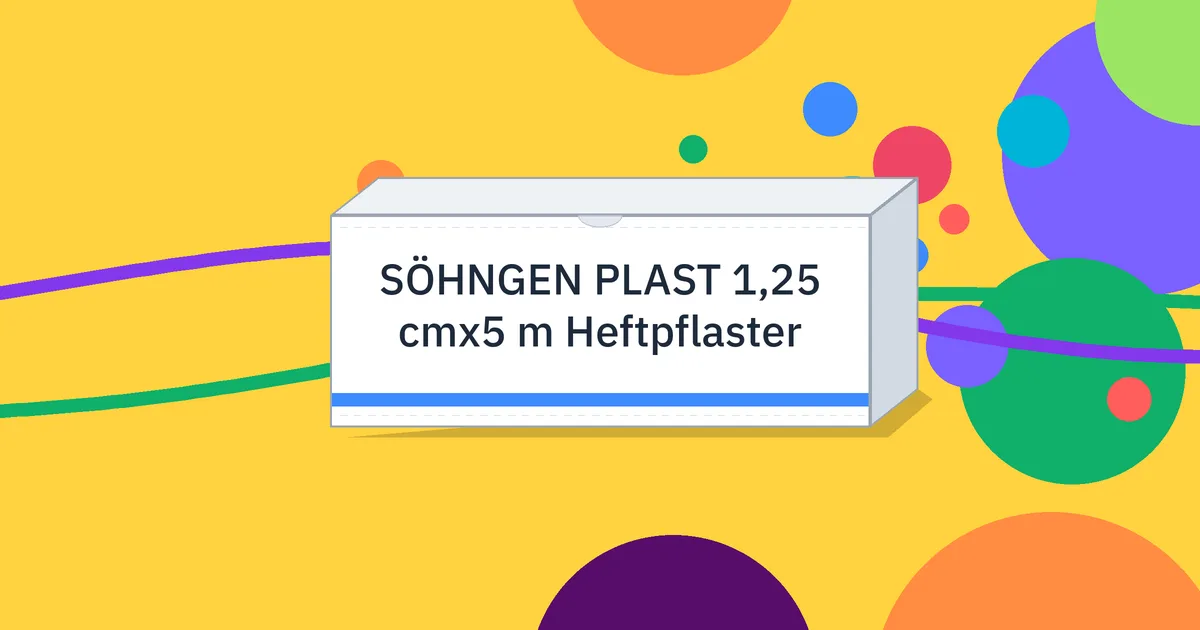 Symbolbild: Packung mit der Aufschrift SÖHNGEN PLAST 1,25 cmx5 m Heftpflaster (PZN 00008059) – Verfügbarkeit und Bezug in Apotheken in Frankfurt am Main