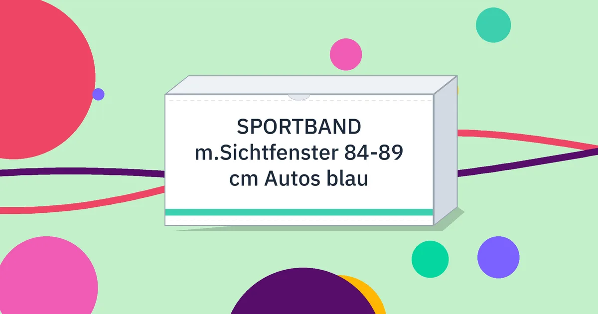 Symbolbild: Packung mit der Aufschrift SPORTBAND m.Sichtfenster 84-89 cm Autos blau (PZN 13916120) – Verfügbarkeit und Bezug in Apotheken in Frankfurt am Main