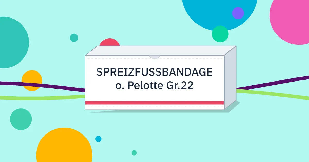 Symbolbild: Packung mit der Aufschrift SPREIZFUSSBANDAGE o. Pelotte Gr.22 (PZN 01736476) – Verfügbarkeit und Bezug in Apotheken in Frankfurt am Main