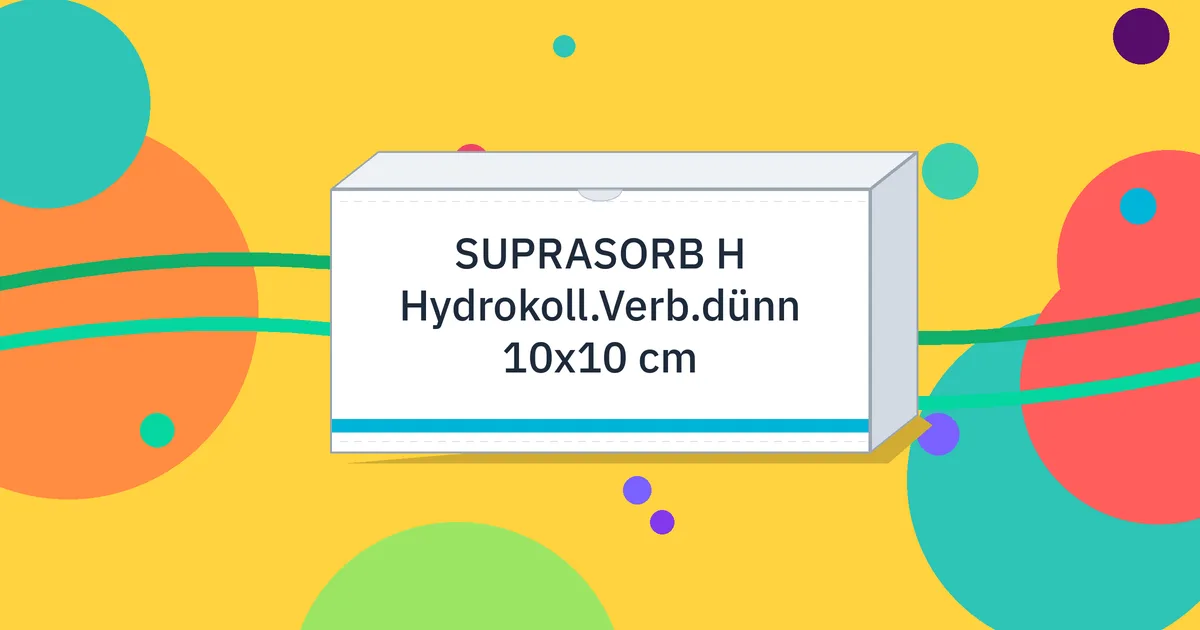 Symbolbild: Packung mit der Aufschrift SUPRASORB H Hydrokoll.Verb.dünn 10x10 cm (PZN 18604431) – Verfügbarkeit und Bezug in Apotheken in Frankfurt am Main