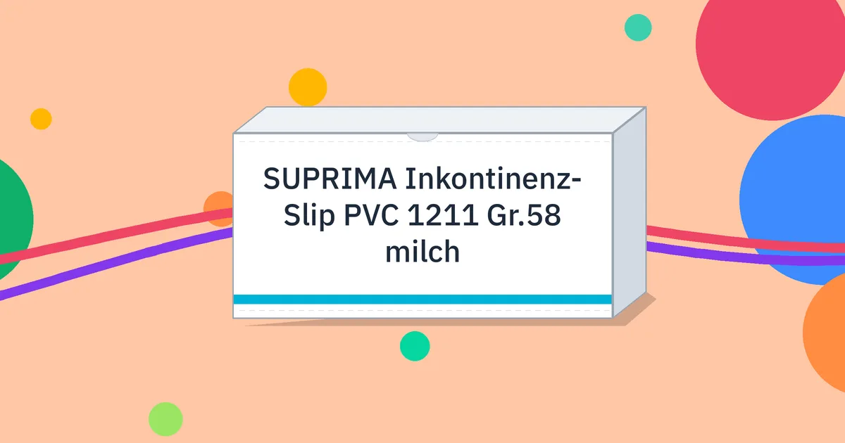 Symbolbild: Packung mit der Aufschrift SUPRIMA Inkontinenz-Slip PVC 1211 Gr.58 milch (PZN 03922697) – Verfügbarkeit und Bezug in Apotheken in Frankfurt am Main