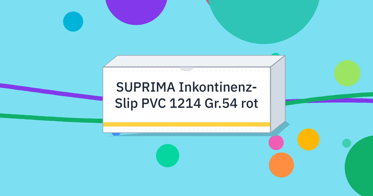 Symbolbild: Packung mit der Aufschrift SUPRIMA Inkontinenz-Slip PVC 1214 Gr.54 rot (PZN 03837968) – Verfügbarkeit und Bezug in Apotheken in Frankfurt am Main