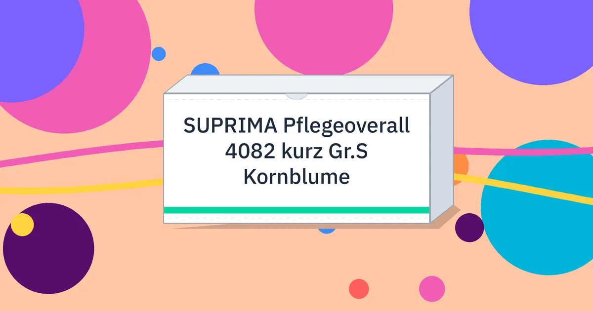 Symbolbild: Packung mit der Aufschrift SUPRIMA Pflegeoverall 4082 kurz Gr.S Kornblume (PZN 11659825) – Verfügbarkeit und Bezug in Apotheken in Frankfurt am Main