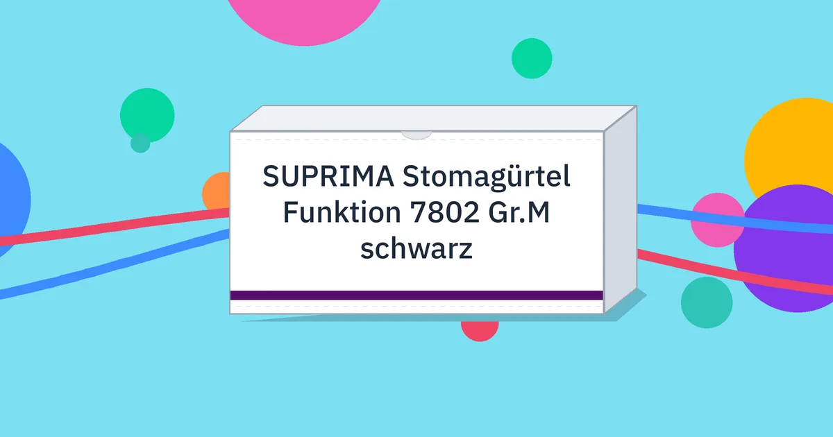 Symbolbild: Packung mit der Aufschrift SUPRIMA Stomagürtel Funktion 7802 Gr.M schwarz (PZN 11545116) – Verfügbarkeit und Bezug in Apotheken in Frankfurt am Main
