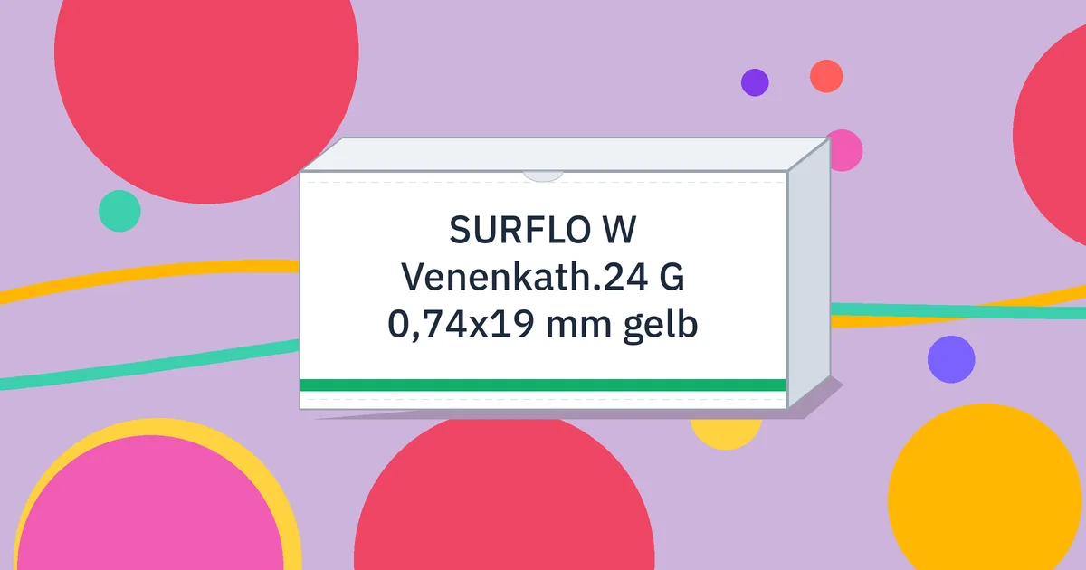 Symbolbild: Packung mit der Aufschrift SURFLO W Venenkath.24 G 0,74x19 mm gelb (PZN 18012096) – Verfügbarkeit und Bezug in Apotheken in Frankfurt am Main