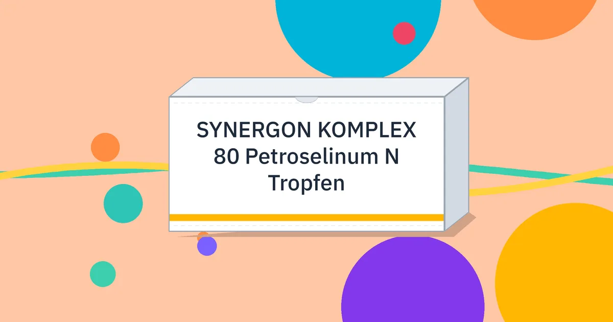 Symbolbild: Packung mit der Aufschrift SYNERGON KOMPLEX 80 Petroselinum N Tropfen (PZN 03574960) – Verfügbarkeit und Bezug in Apotheken in Frankfurt am Main