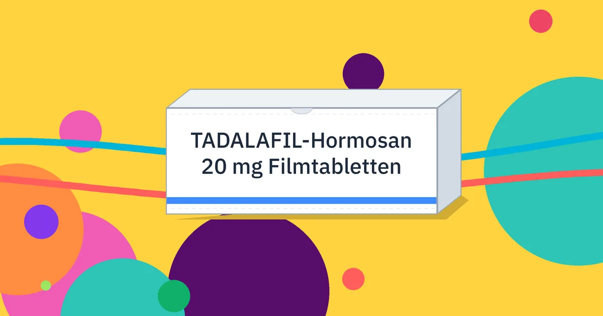 Symbolbild: Packung mit der Aufschrift TADALAFIL-Hormosan 20 mg Filmtabletten (PZN 13569948) – Verfügbarkeit und Bezug in Apotheken in Frankfurt am Main