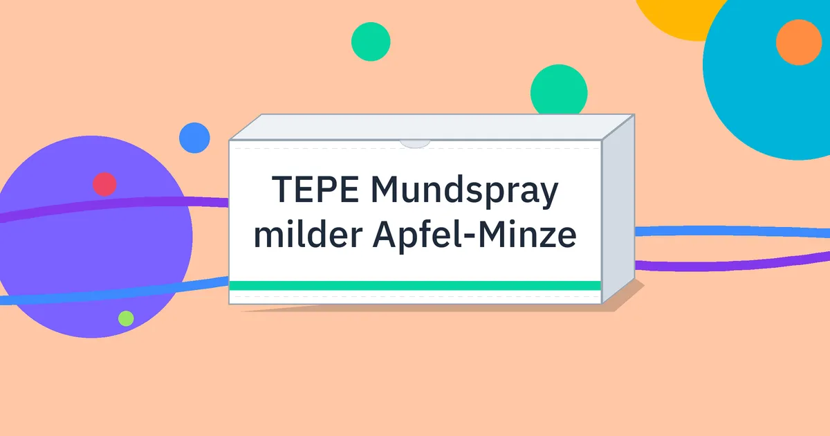 Symbolbild: Packung mit der Aufschrift TEPE Mundspray milder Apfel-Minze (PZN 19157081) – Verfügbarkeit und Bezug in Apotheken in Frankfurt am Main