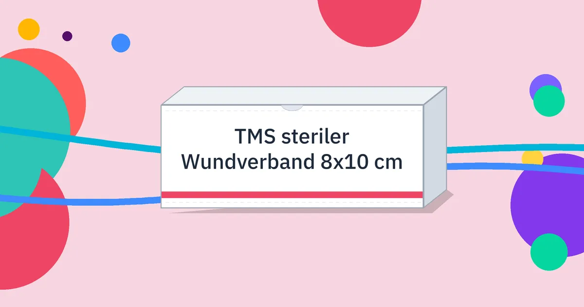 Symbolbild: Packung mit der Aufschrift TMS steriler Wundverband 8x10 cm (PZN 18317335) – Verfügbarkeit und Bezug in Apotheken in Frankfurt am Main
