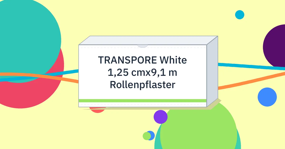 Symbolbild: Packung mit der Aufschrift TRANSPORE White 1,25 cmx9,1 m Rollenpflaster (PZN 02520488) – Verfügbarkeit und Bezug in Apotheken in Frankfurt am Main