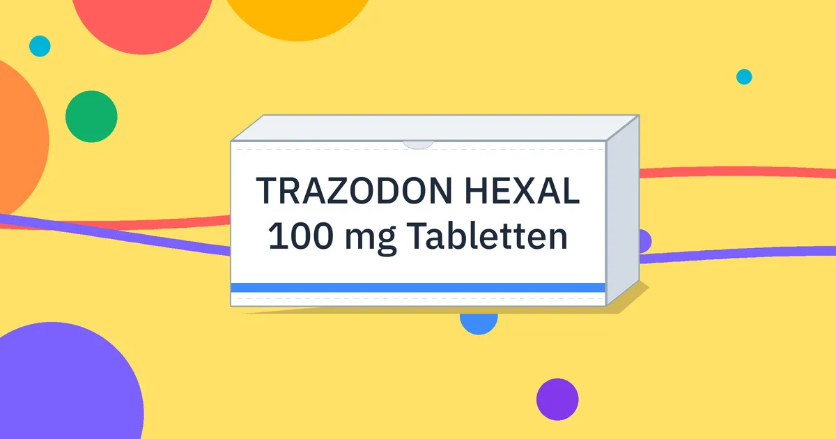 Symbolbild: Packung mit der Aufschrift TRAZODON HEXAL 100 mg Tabletten (PZN 01345913) – Verfügbarkeit und Bezug in Apotheken in Frankfurt am Main