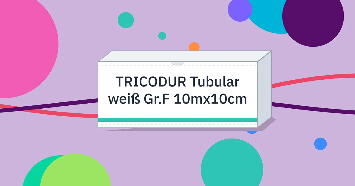 Symbolbild: Packung mit der Aufschrift TRICODUR Tubular weiß Gr.F 10mx10cm (PZN 03558754) – Verfügbarkeit und Bezug in Apotheken in Frankfurt am Main