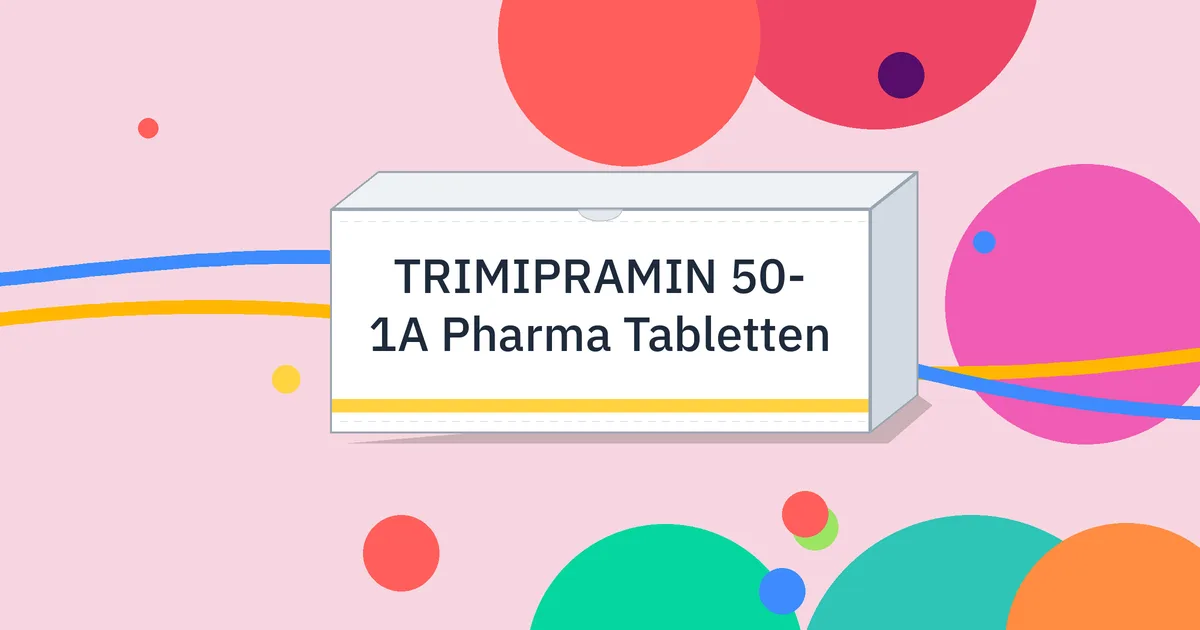 Symbolbild: Packung mit der Aufschrift TRIMIPRAMIN 50-1A Pharma Tabletten (PZN 00278505) – Verfügbarkeit und Bezug in Apotheken in Frankfurt am Main