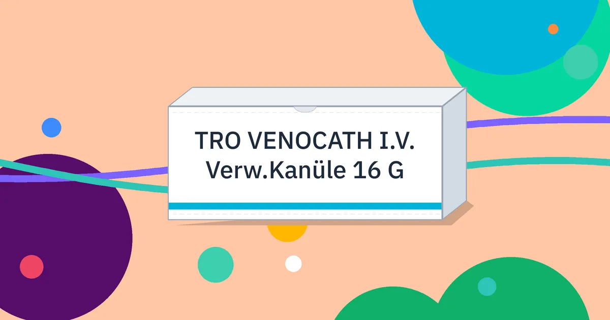 Symbolbild: Packung mit der Aufschrift TRO VENOCATH I.V. Verw.Kanüle 16 G (PZN 11187674) – Verfügbarkeit und Bezug in Apotheken in Frankfurt am Main