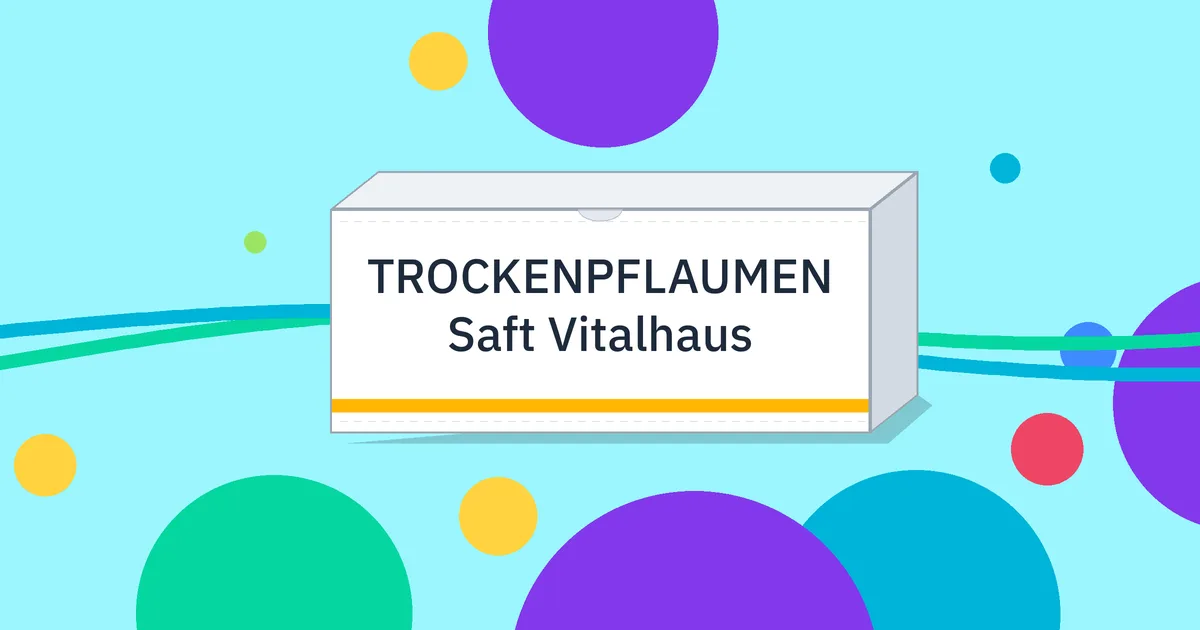 Symbolbild: Packung mit der Aufschrift TROCKENPFLAUMEN Saft Vitalhaus (PZN 04667020) – Verfügbarkeit und Bezug in Apotheken in Frankfurt am Main