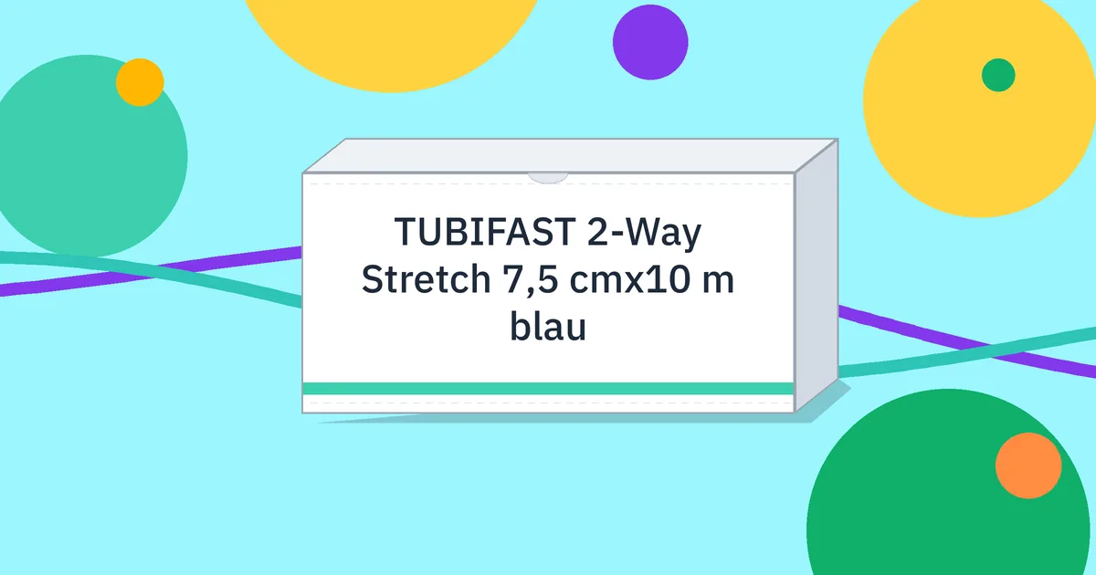 Symbolbild: Packung mit der Aufschrift TUBIFAST 2-Way Stretch 7,5 cmx10 m blau (PZN 14333952) – Verfügbarkeit und Bezug in Apotheken in Frankfurt am Main