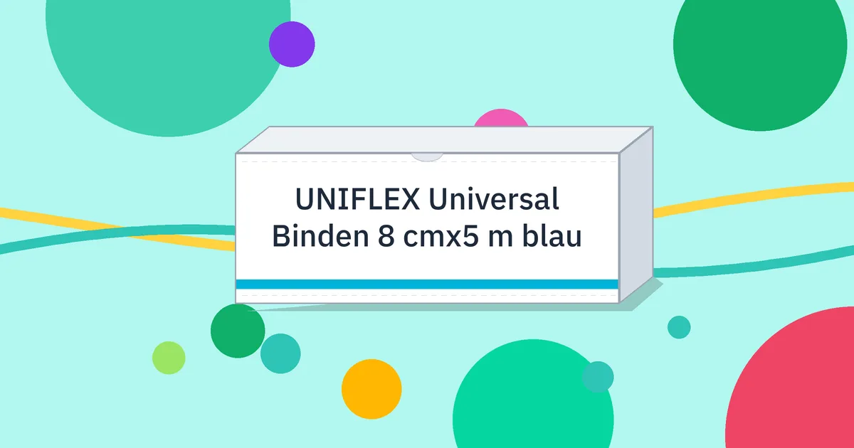 Symbolbild: Packung mit der Aufschrift UNIFLEX Universal Binden 8 cmx5 m blau (PZN 08540138) – Verfügbarkeit und Bezug in Apotheken in Frankfurt am Main