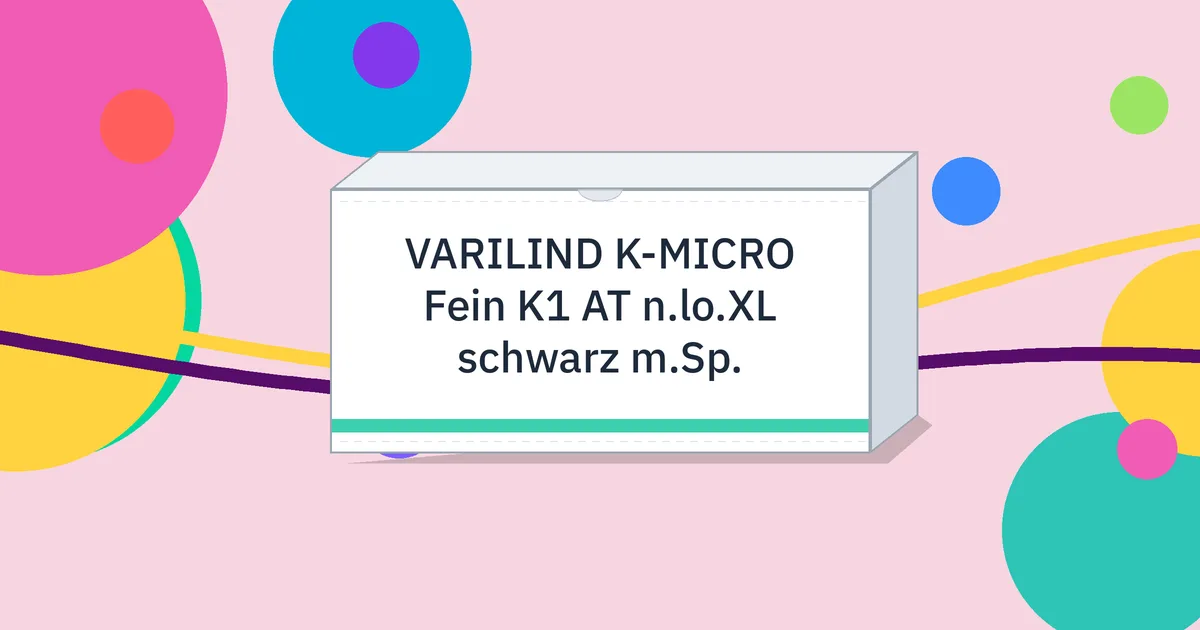 Symbolbild: Packung mit der Aufschrift VARILIND K-MICRO Fein K1 AT n.lo.XL schwarz m.Sp. (PZN 20552434) – Verfügbarkeit und Bezug in Apotheken in Frankfurt am Main