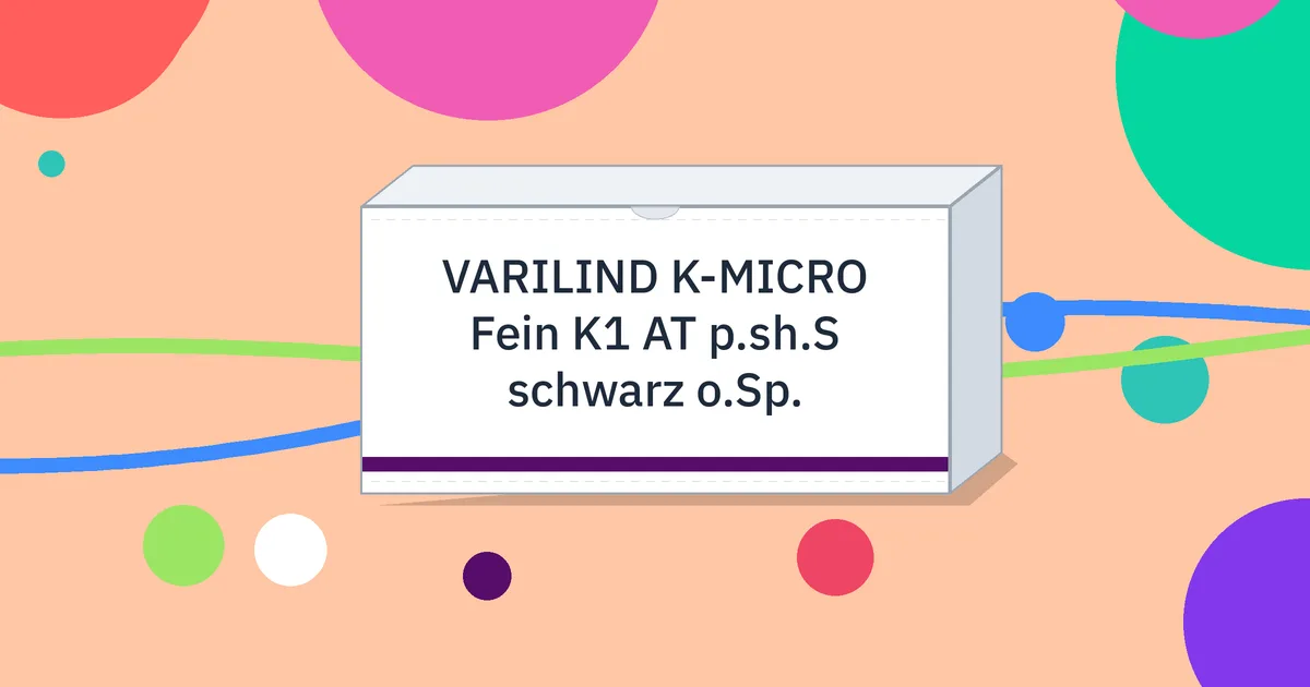 Symbolbild: Packung mit der Aufschrift VARILIND K-MICRO Fein K1 AT p.sh.S schwarz o.Sp. (PZN 20552629) – Verfügbarkeit und Bezug in Apotheken in Frankfurt am Main
