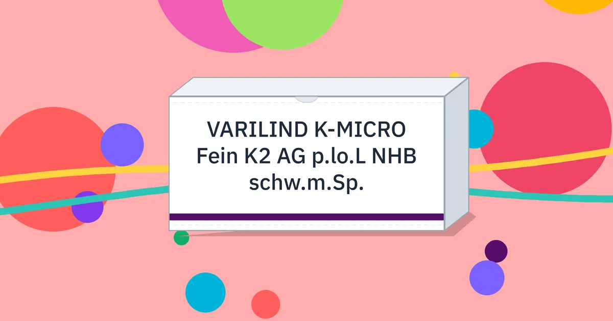 Symbolbild: Packung mit der Aufschrift VARILIND K-MICRO Fein K2 AG p.lo.L NHB schw.m.Sp. (PZN 20556633) – Verfügbarkeit und Bezug in Apotheken in Frankfurt am Main