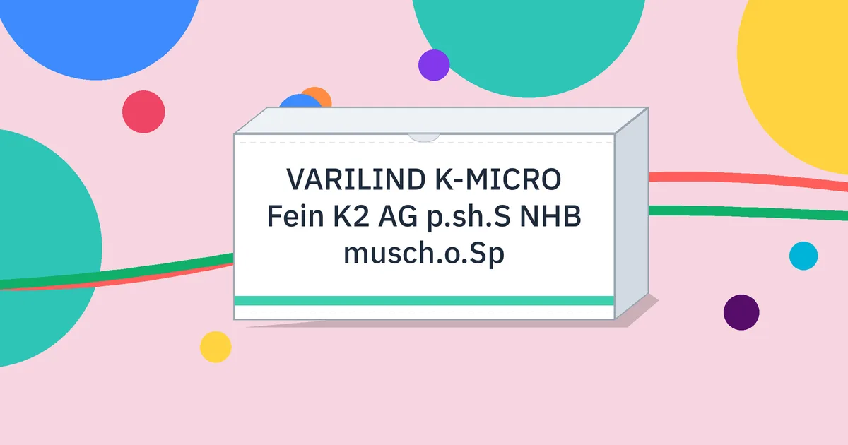 Symbolbild: Packung mit der Aufschrift VARILIND K-MICRO Fein K2 AG p.sh.S NHB musch.o.Sp (PZN 20618707) – Verfügbarkeit und Bezug in Apotheken in Frankfurt am Main