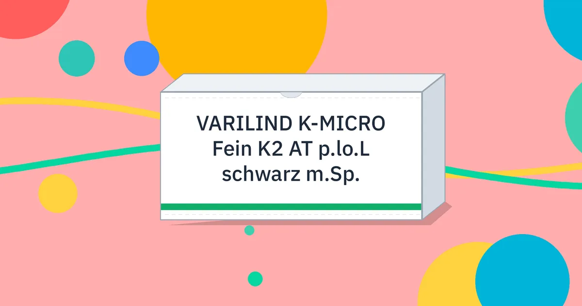 Symbolbild: Packung mit der Aufschrift VARILIND K-MICRO Fein K2 AT p.lo.L schwarz m.Sp. (PZN 20553801) – Verfügbarkeit und Bezug in Apotheken in Frankfurt am Main