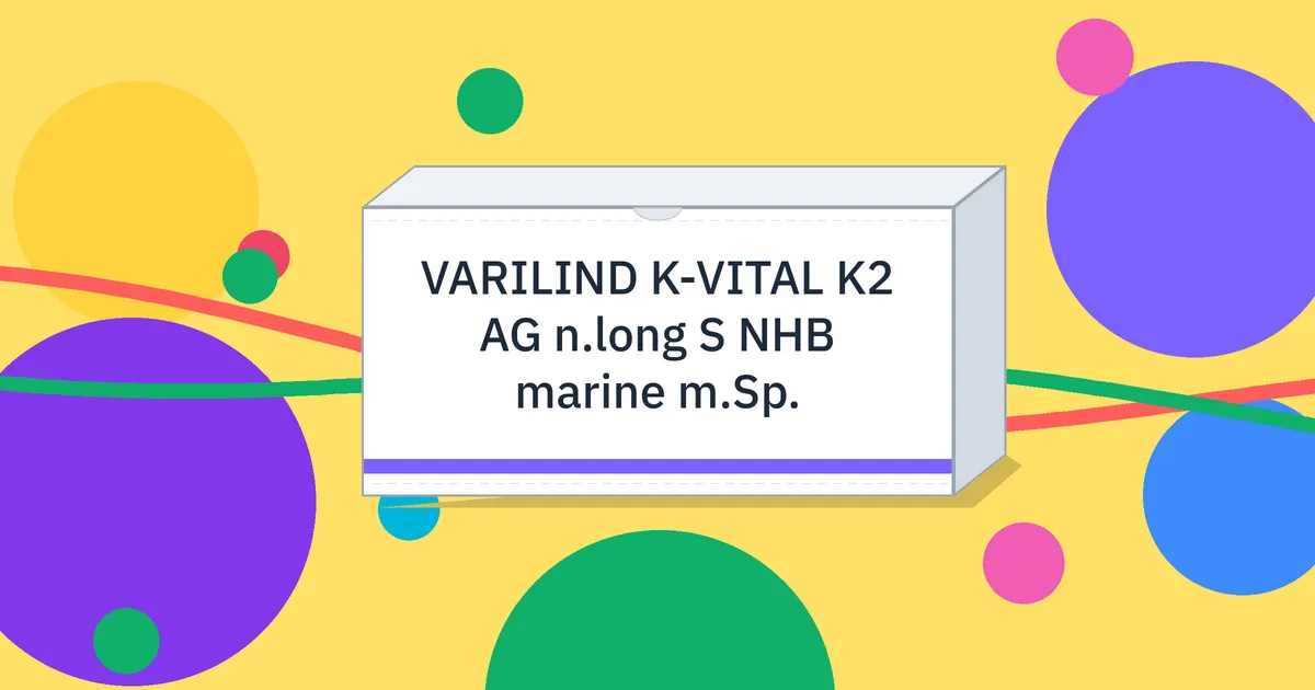 Symbolbild: Packung mit der Aufschrift VARILIND K-VITAL K2 AG n.long S NHB marine m.Sp. (PZN 20564638) – Verfügbarkeit und Bezug in Apotheken in Frankfurt am Main