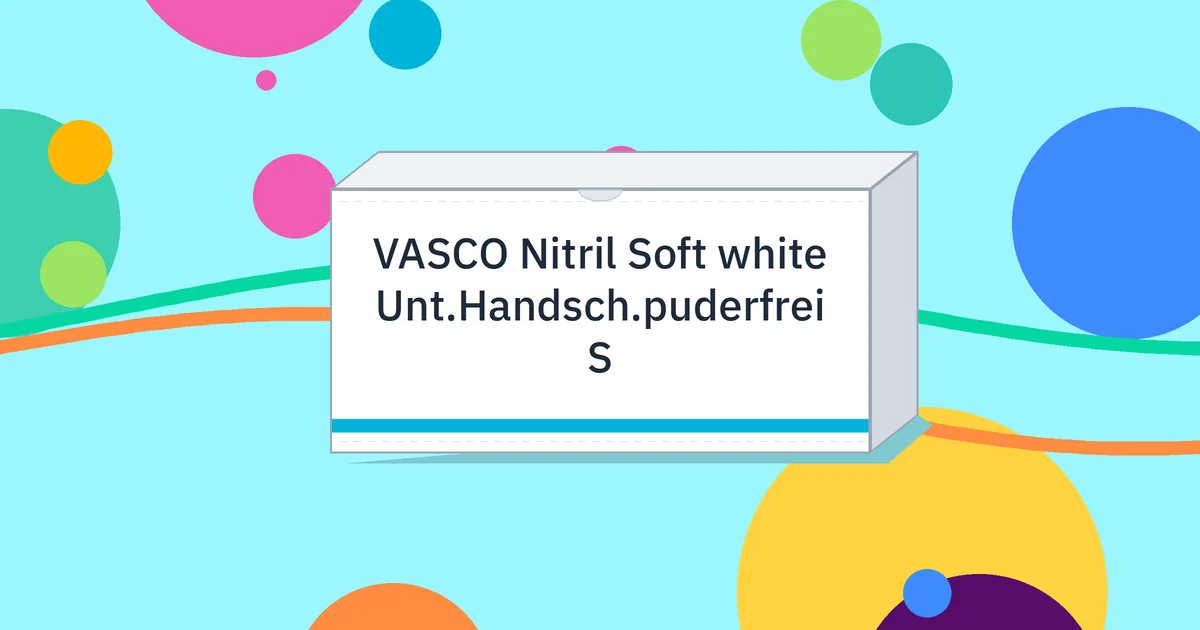 Symbolbild: Packung mit der Aufschrift VASCO Nitril Soft white Unt.Handsch.puderfrei S (PZN 12907805) – Verfügbarkeit und Bezug in Apotheken in Frankfurt am Main